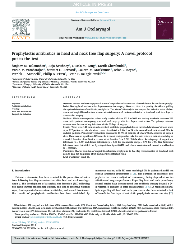 (PDF) Prophylactic antibiotics in head and neck free flap surgery: A ...
