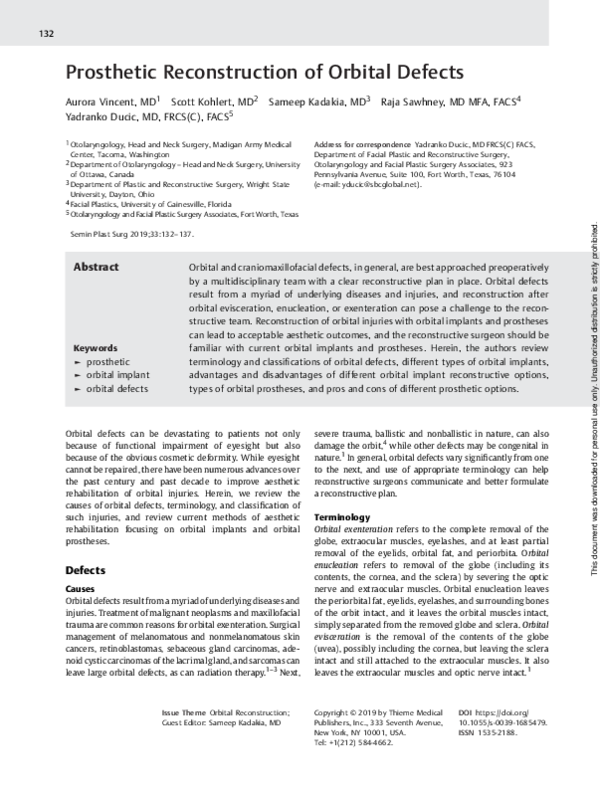 (PDF) Prosthetic Reconstruction of Orbital Defects