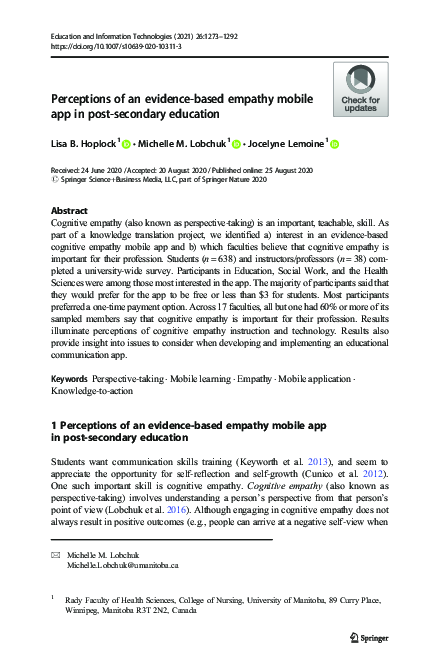 (PDF) Perceptions of an evidence-based empathy mobile app in post-secondary education