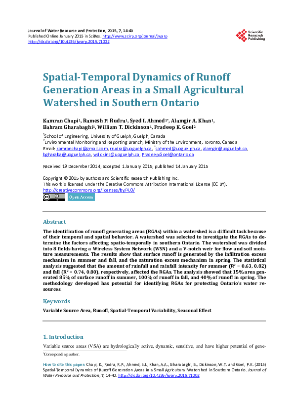 (PDF) Spatial-Temporal Dynamics of Runoff Generation Areas in a Small Agricultural Watershed in ...
