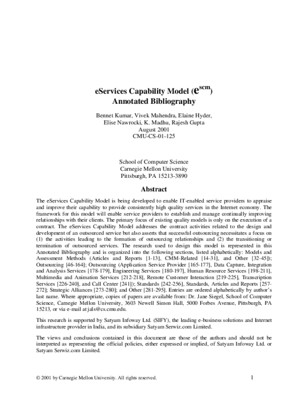 (PDF) eServices Capability Model ( escm ) Annotated Bibliography