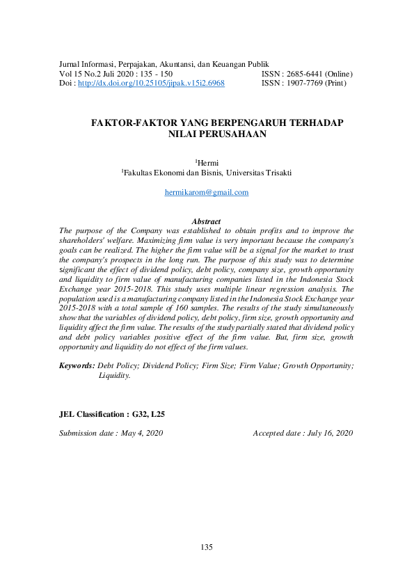 (PDF) Faktor-Faktor Yang Berpengaruh Terhadap Nilai Perusahaan