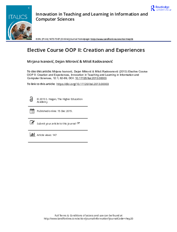 (PDF) Elective Course OOP II: Creation and Experiences