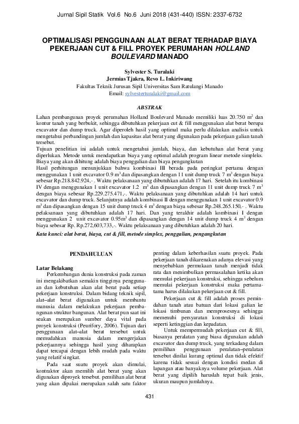 (PDF) Optimalisasi Penggunaan Alat Berat Terhadap Biaya Pekerjaan Cut & Fill Proyek Perumahan ...