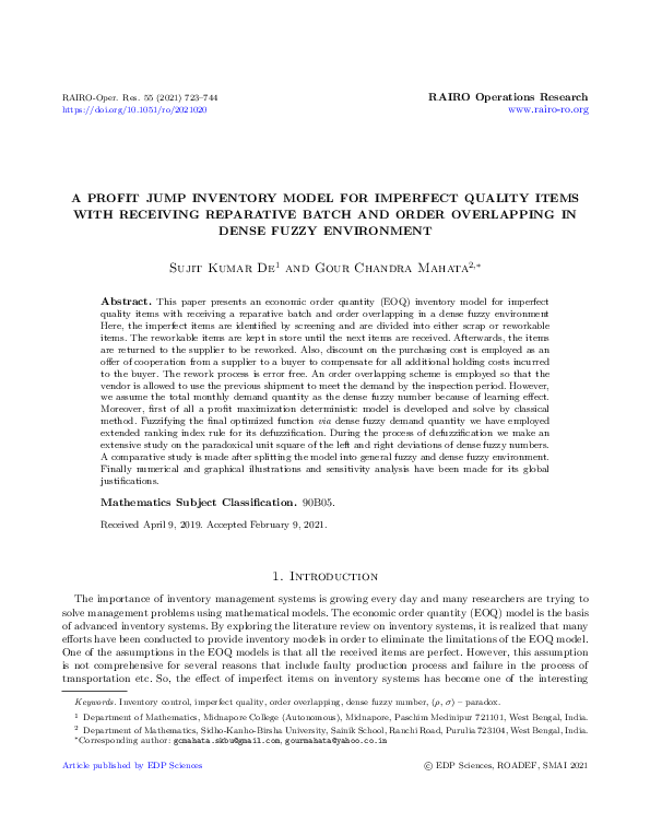 (PDF) EOQ Model for Imperfect Items in Fuzzy Environment
