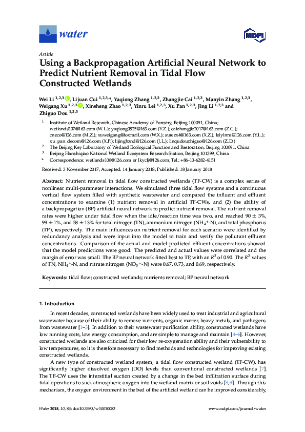(PDF) Using a Backpropagation Artificial Neural Network to Predict Nutrient Removal in Tidal ...