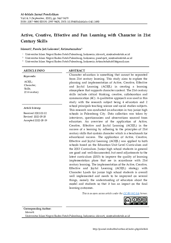 (PDF) Active, Creative, Effective and Fun Learning with Character in ...