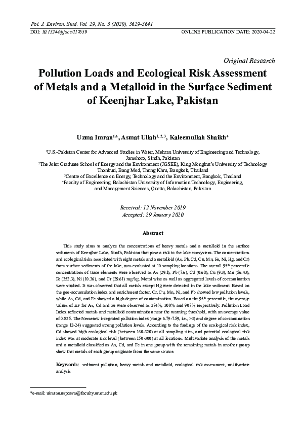 (PDF) Pollution Loads and Ecological Risk Assessment of Metals and a ...
