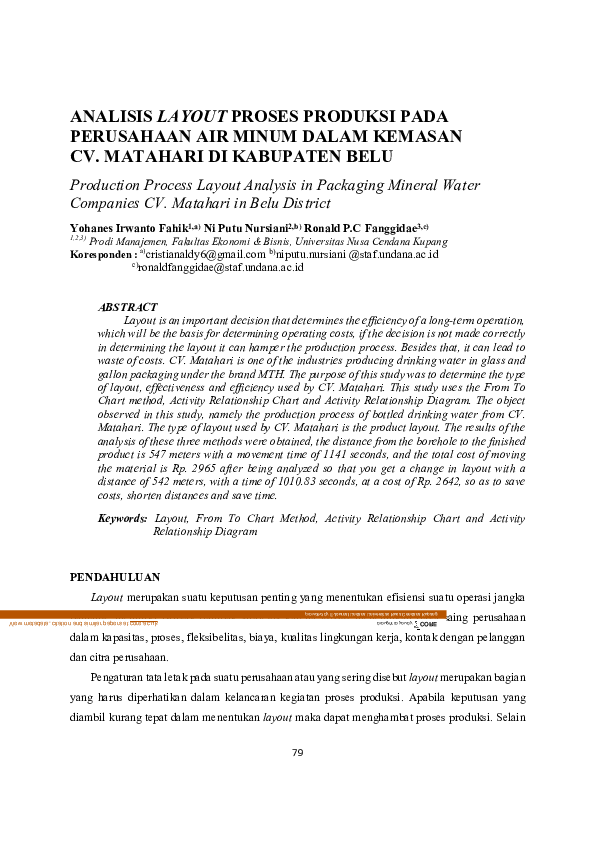 (PDF) Analisis Layout Proses Produksi Pada Perusahaan Air Minum Dalam Kemasan CV. Matahari DI ...