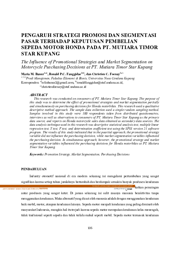 (PDF) Pengaruh Strategi Promosi Dan Segmentasi Pasar Terhadap Keputusan ...