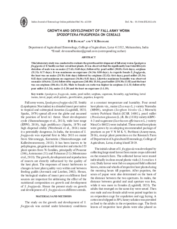 (PDF) Growth and Development of Fall Army Worm Spodoptera Frugiperda on ...