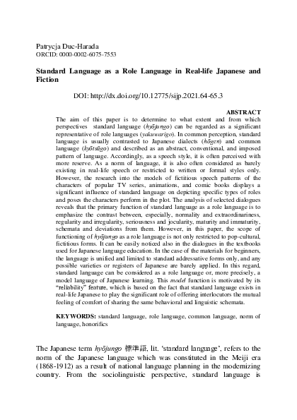 (PDF) Standard Language as a Role Language in Real-life Japanese and ...