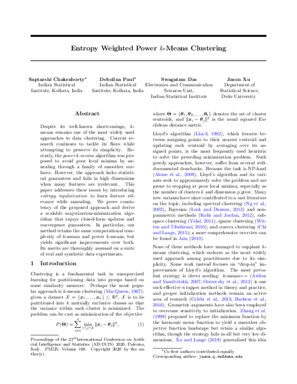 (PDF) Entropy Weighted Power k-Means Clustering
