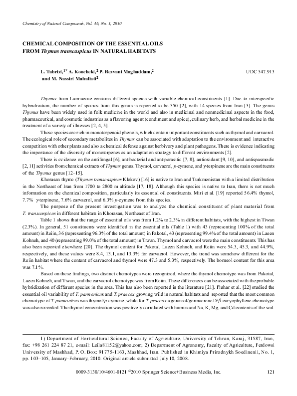 (PDF) Chemichal Composition on the Esential Oills from Thymus ...