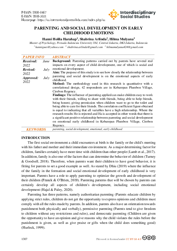 (PDF) Parenting and Social Development on Early Childhood Emotions
