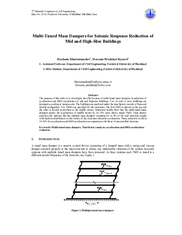 (PDF) Multi-Tuned Mass Dampers for Seismic Response Reduction of Mid and High-Rise Buildings