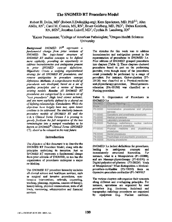 (PDF) Unified Model for SNOMED RT Procedures Reducing Ambiguities