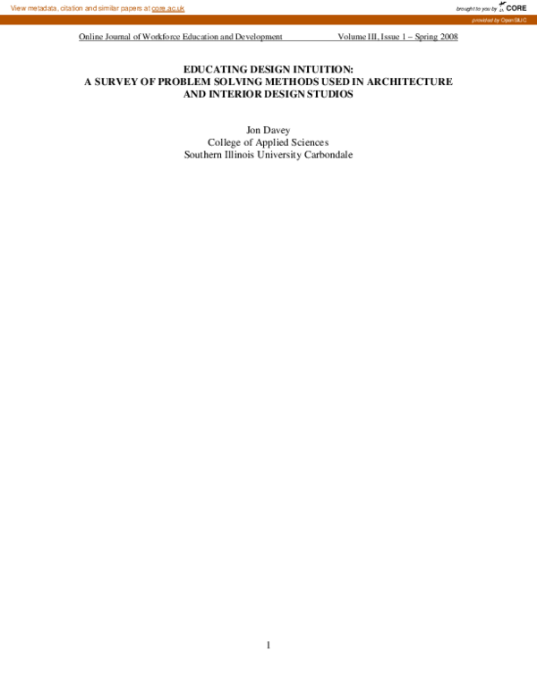 (PDF) Educating design intuition: A survey of problem solving methods used in architecture and ...