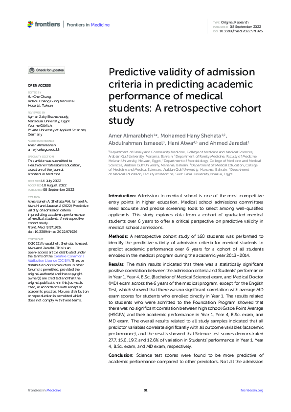 Pdf Predictive Validity Of Admission Criteria In Predicting Academic