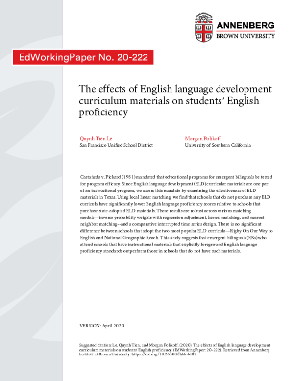 (PDF) The effects of English language development curriculum materials ...