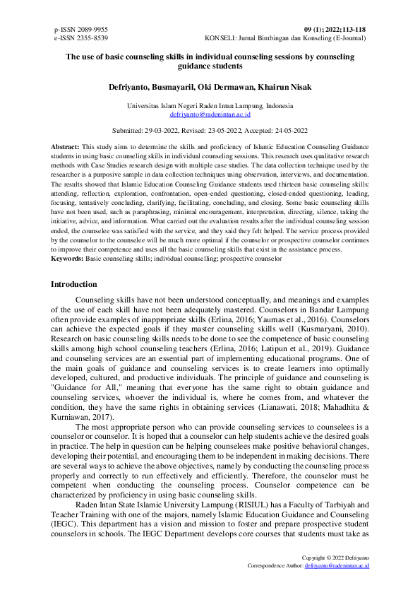 (PDF) The use of basic counseling skills in individual counseling ...