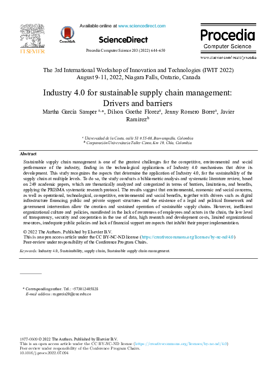 (PDF) Industry 4.0 for sustainable supply chain management: Drivers and ...