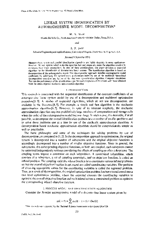 Pdf Linear System Identification By Autoregressive Model Decomposition