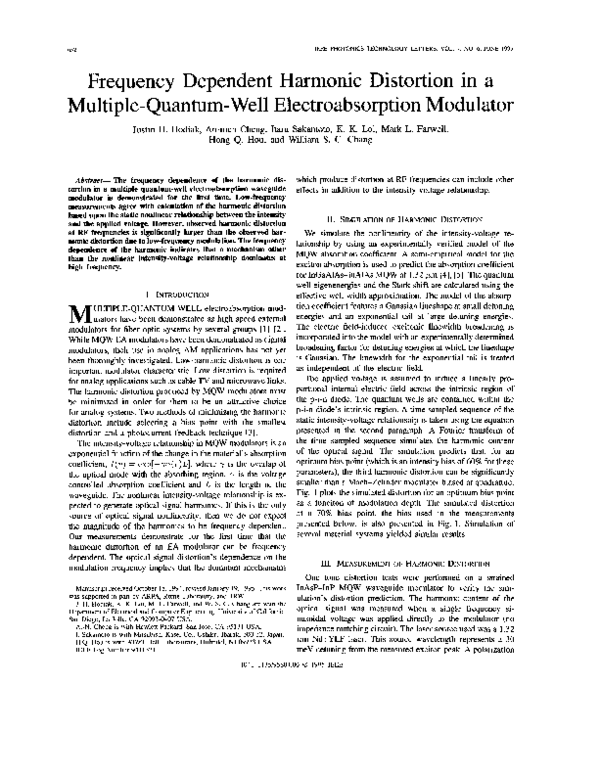 (PDF) Frequency dependent harmonic distortion in a multiple-quantum-well electroabsorption modulator