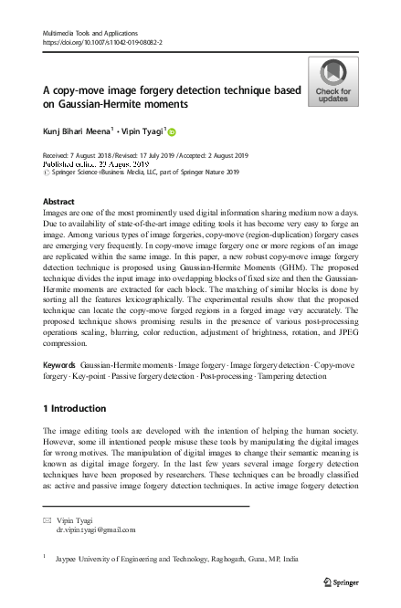 Pdf A Copy Move Image Forgery Detection Technique Based On Gaussian