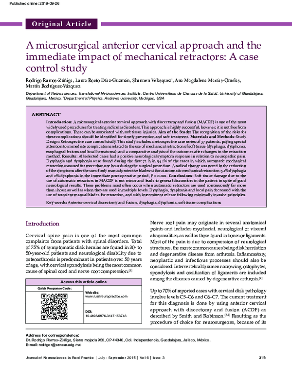 (PDF) A microsurgical anterior cervical approach and the immediate ...