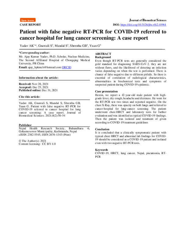 (PDF) Patient with false negative RT-PCR for COVID-19 referred to ...