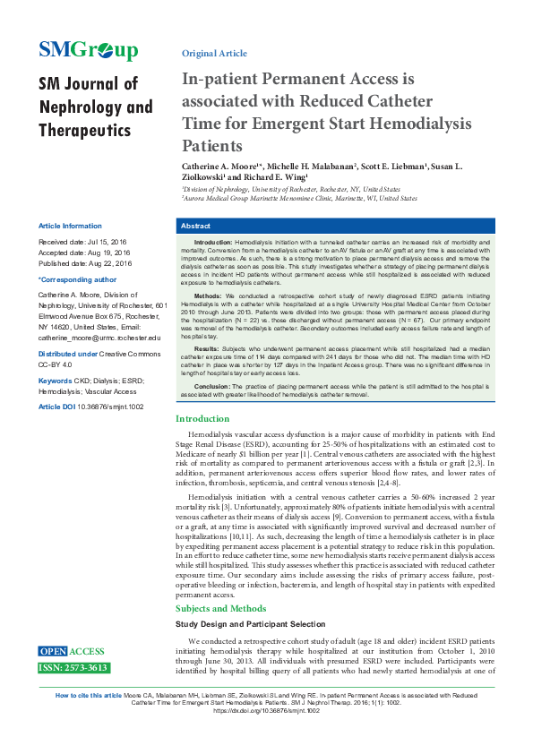 (PDF) In-patient Permanent Access is associated with Reduced Catheter ...
