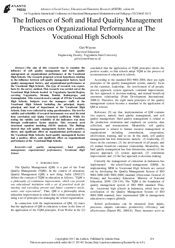 (PDF) The Influence of Soft and Hard Quality Management Practices on Organizational Performance ...