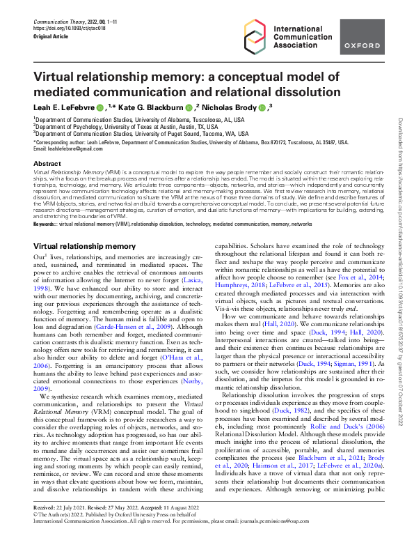 (PDF) Virtual relationship memory: A conceptual model of mediated ...