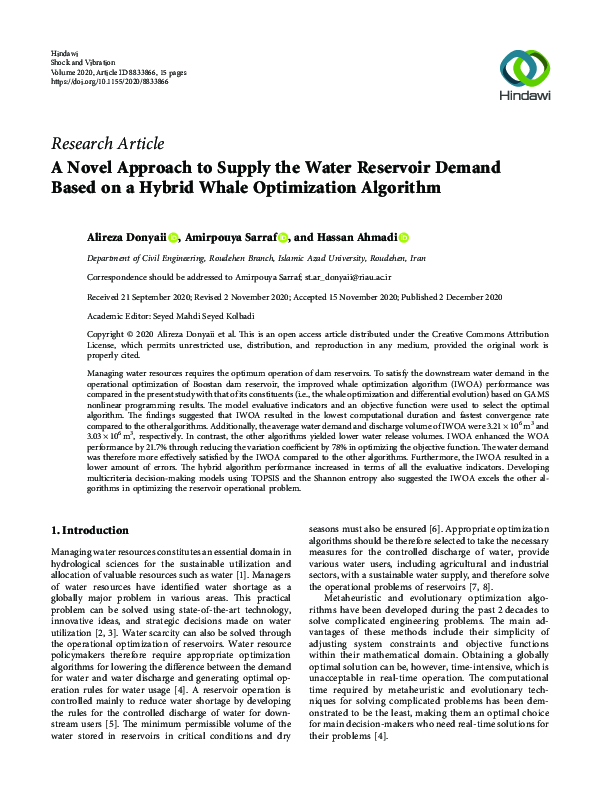 (PDF) A Novel Approach to Supply the Water Reservoir Demand Based on a Hybrid Whale Optimization ...