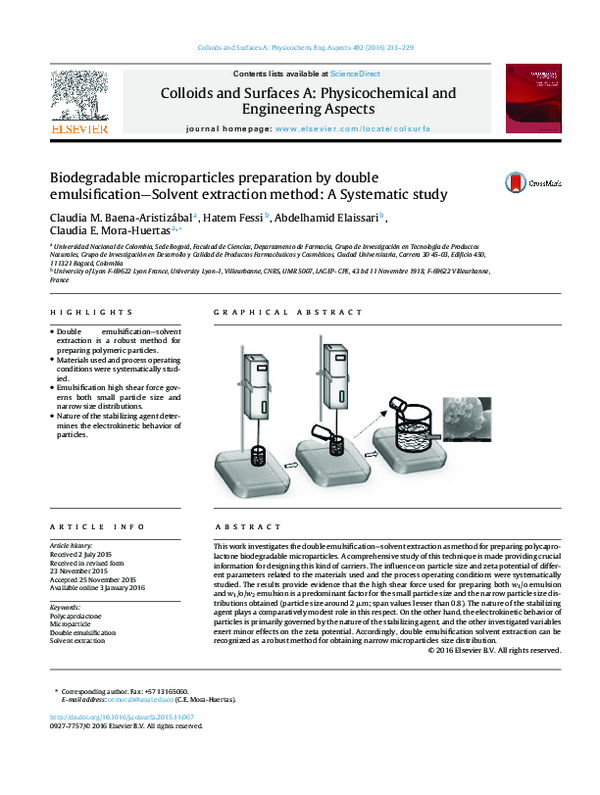 (PDF) Biodegradable microparticles preparation by double emulsification ...