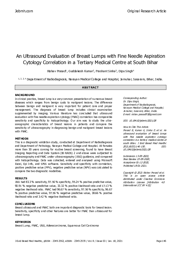 (PDF) An Ultrasound Evaluation of Breast Lumps with Fine Needle ...
