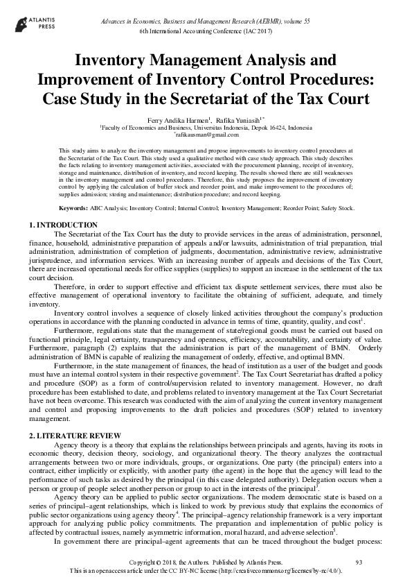 (PDF) Inventory Management Analysis and Improvement of Inventory Control Procedures: Case Study ...