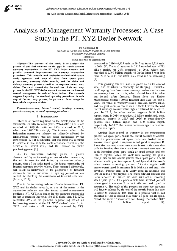 (PDF) Analysis of Management Warranty Processes: A Case Study in the PT ...