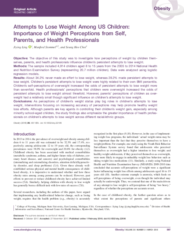 (PDF) Attempts to Lose Weight Among US Children: Importance of Weight ...