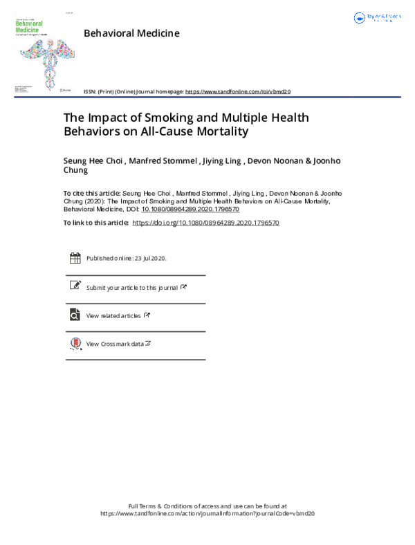 (PDF) Smoking and Health Behaviors: Mortality Risks