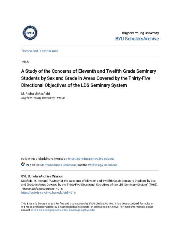 (PDF) A Study of the Concerns of Eleventh and Twelfth Grade Seminary ...