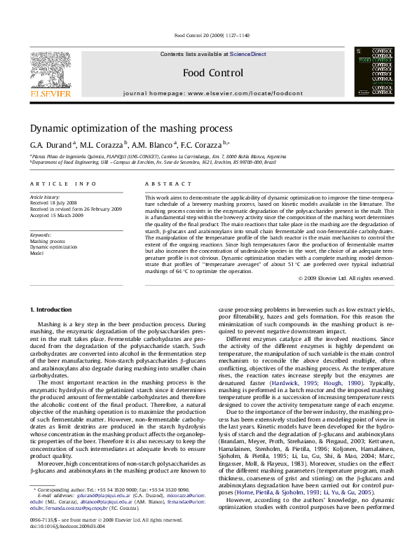 (PDF) Dynamic optimization of the mashing process