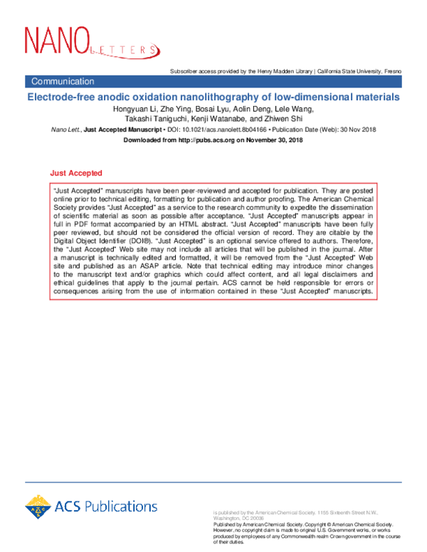 (PDF) Electrode-Free Anodic Oxidation Nanolithography of Low-Dimensional Materials