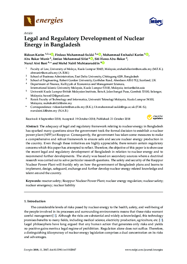 (PDF) Legal and Regulatory Development of Nuclear Energy in Bangladesh