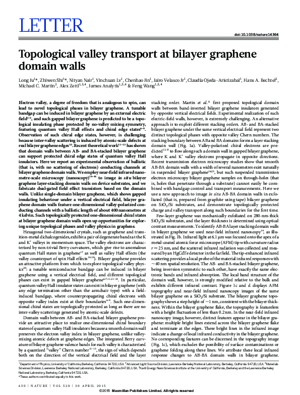 (PDF) Topological valley transport at bilayer graphene domain walls