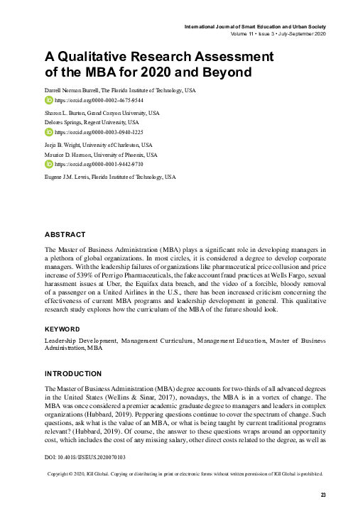 (PDF) A Qualitative Research Assessment of the MBA for 2020 and Beyond