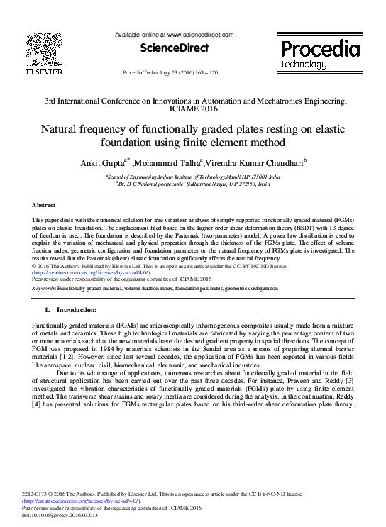 (PDF) Natural Frequency of Functionally Graded Plates Resting on ...