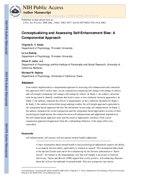 (PDF) Conceptualizing and assessing self-enhancement bias: A ...