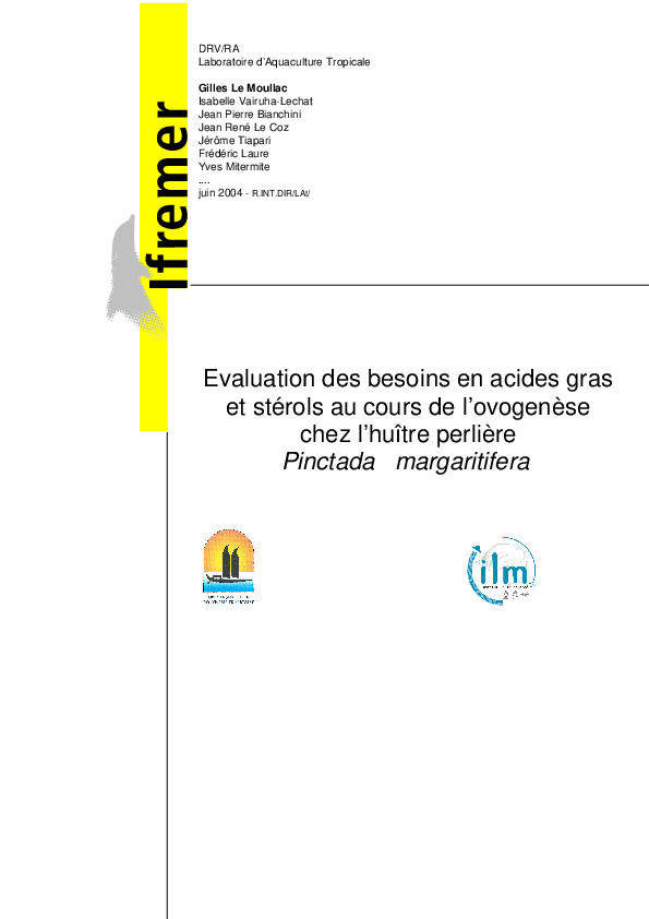 (PDF) Reproduction de l'huître perlière : évaluation des besoins en ...